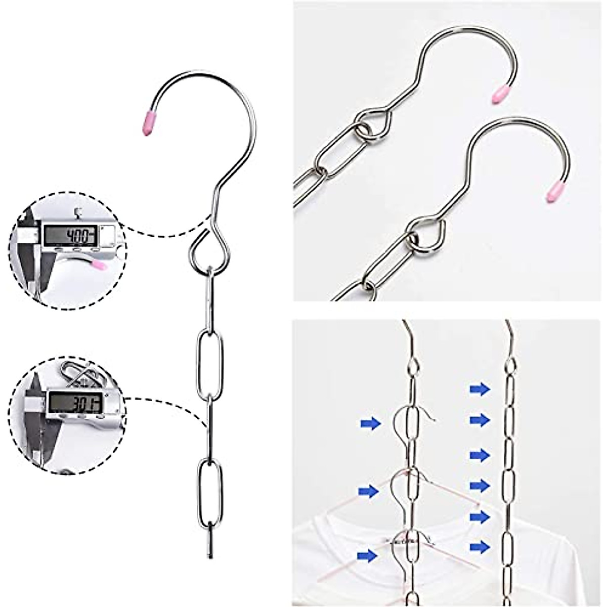 10 Pack Closet Organizer Clothes Hangers Space Saving for Dorm Room Closet Organizers and Storage, Metal Hanger Organizers Bulk Magic Hanger Chains for College Essentials Girls Bedroom Organization
