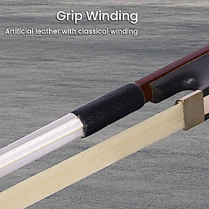 ADM 4/4 Full Size Student Violin Bow, Well Balanced Handmade Brazilwood Bow with Horsehair, Ebony Frog with Pearl Eye and Pearl Slide, Brown