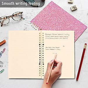 Coikll Pink Glitter Texture Spiral Notebook Detachable Ruled Wirebound Paper Durable Spiral Binding Note Book for Work, Writing, Journaling-60 Sheets