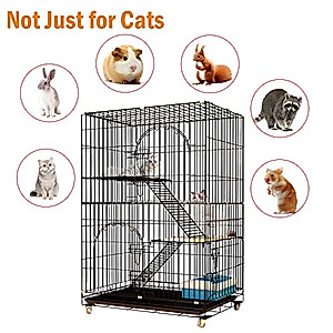Goyappin Foldable Cat Cage, 46 Inch 3-Tier Large Kennel Enclosure with 4 Wheels, 2 Doors, 2 Ladders, 1 Hammock, 1 Pumpkin Nest, 1 Tray, Indoor Outdoor Pet Playpen
