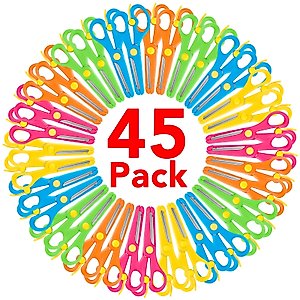 BURVAGY 45-Pack Preschool Training Scissors,Children Safety Scissors,Blunt Kids Craft Scissors,Pre-School Training Scissors,Art Craft Scissors…