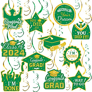 54 Pieces Graduation Decorations Class of 2024, Graduation Hanging Swirl for Congrats Grad Party Decorations Green and Gold Graduation Party Supplies