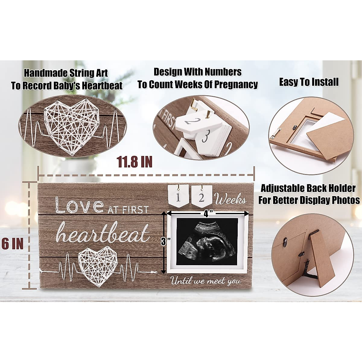 Garybank Sonogram Picture Frame Pregnancy Announcements Gift, Love at First Sight Ultrasound Picture Frames 4x3" Countdown Weeks Design, Baby Room Décor, Gender Reveal Baby Shower First Time Mom Gifts