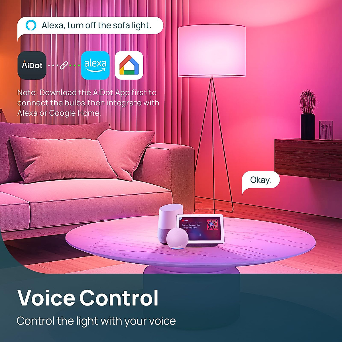 Linkind Smart Light Bulbs, 1600LM (100W Equivalent) Smart Bulb, Work with Alexa & Google Home, RGBTW Color Changing Bulb Music Sync, 2.4GHz Wi-Fi & Bluetooth, LED Alexa Light Bulbs 14W, A21 E26, 2Pack