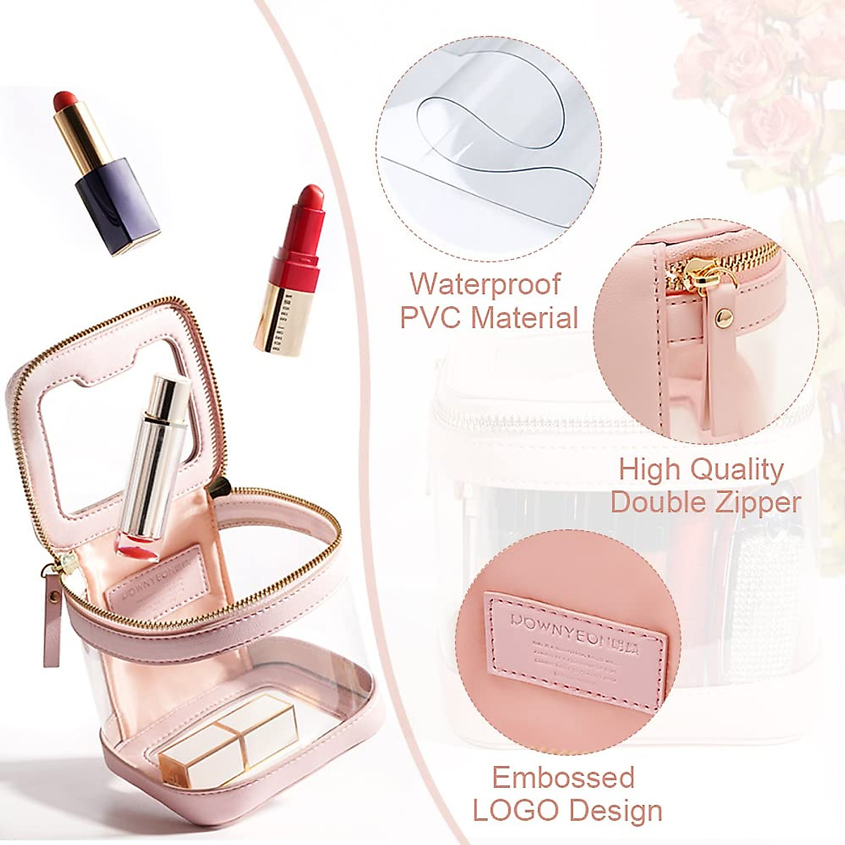BEGIN MAGIC Clear Makeup Case Small Cosmetic Bag Lipstick Organizer Bag Waterproof Portable Transparent Storage Makeup Train Case Toiletry Bag