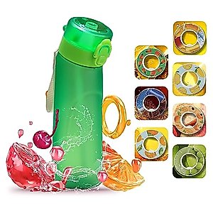 GoldenPlayer Air Water Bottle, With 7 Flavor Pods, BPA-free, 0 Sugar, 0 Calories, 650ML, Scented Water Bottle, Sports Water Bottle, Portable Water Bottle with Straw(New Green)
