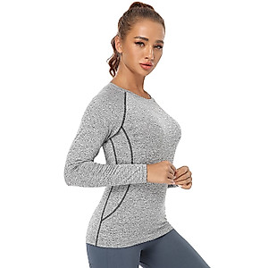 Star Vibe Dry Fit Long Sleeve Tshirt for Women Moisture Wicking Long Sleeve Tee Outdoor Compression Running Workout Tops 4 Pack Black/Grey/Black/Grey XL