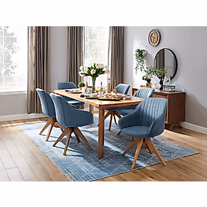 Art Leon Dining Chair, Mid Century Modern Fabric Upholstered Swivel Dining Room Chair with Wood Legs, Leisure Side Chair with Arms for Living Room, Blue