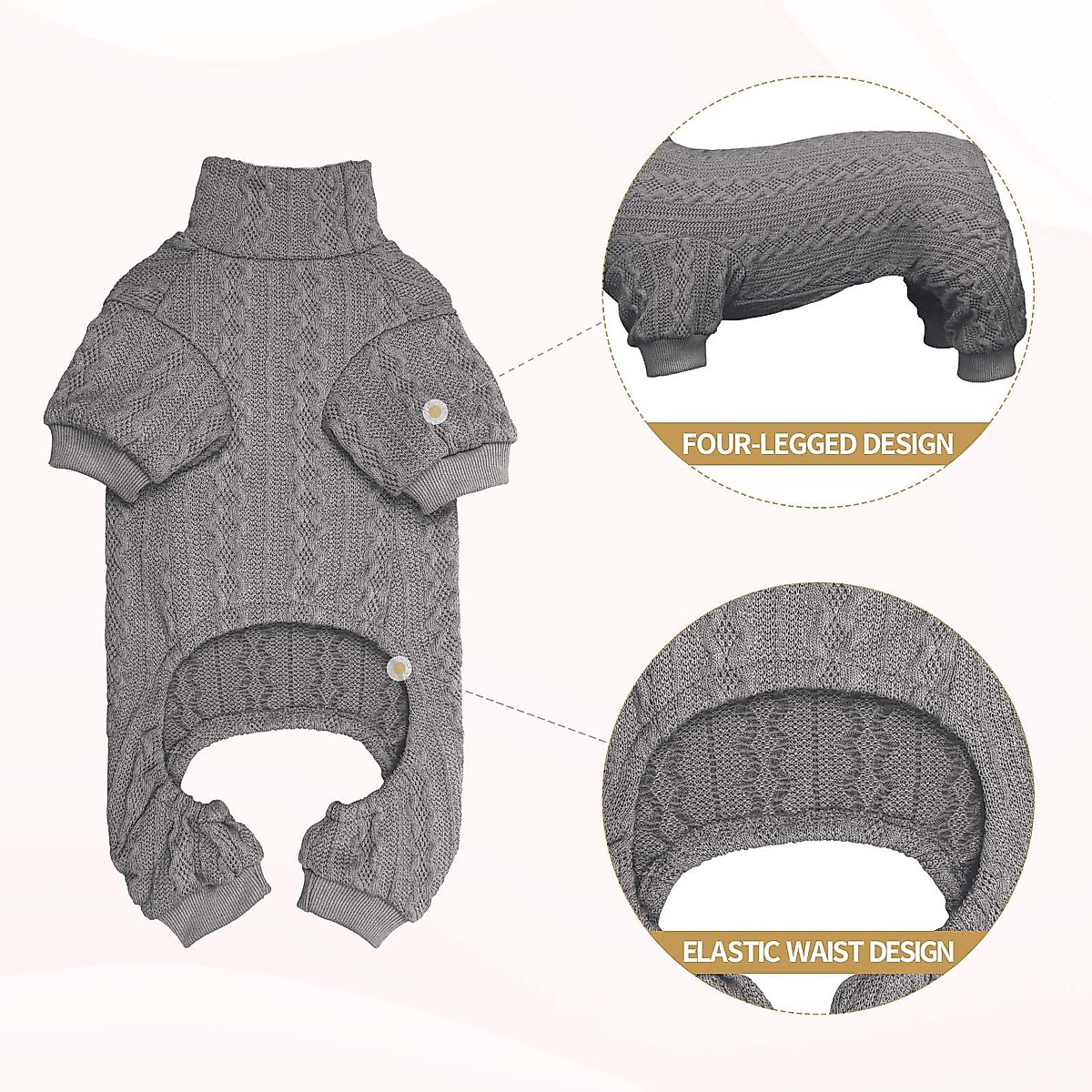 Dog Sweater Turtleneck Knitted Dog Clothes Solid Color Puppy Sweater Warm Cat Sweater Dog Sweaters for Small Dogs (Grey & XS)