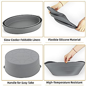 7QT Slow Cooker Liner for Crock Pot 7 Quarts Oval Slow Cooker, Silicone Slow Cooker Pot Liners Divider,Foldable Silicone Oval Slow Cooker Liners