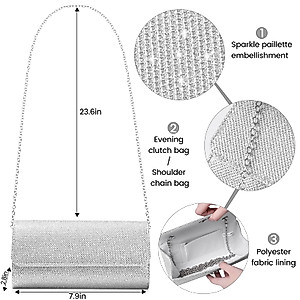 Rdanruy Women Crystal Jewelry Set,Glitter Rhinestone Stretch Bracelet Necklace Dangle Fringe Earrings with Evening Bag for Wedding Party