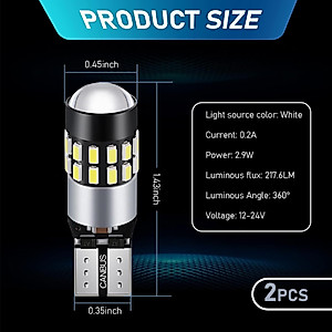 Slykew Pack-2 Car Super Bright LED Bulb, 3014-30SMD Non-polarity License Plate Light, Backup Reverse Lights, for Most Cars SUVs and Trucks 360 Degrees Aluminum Plug-and-play Bulb (White Light)