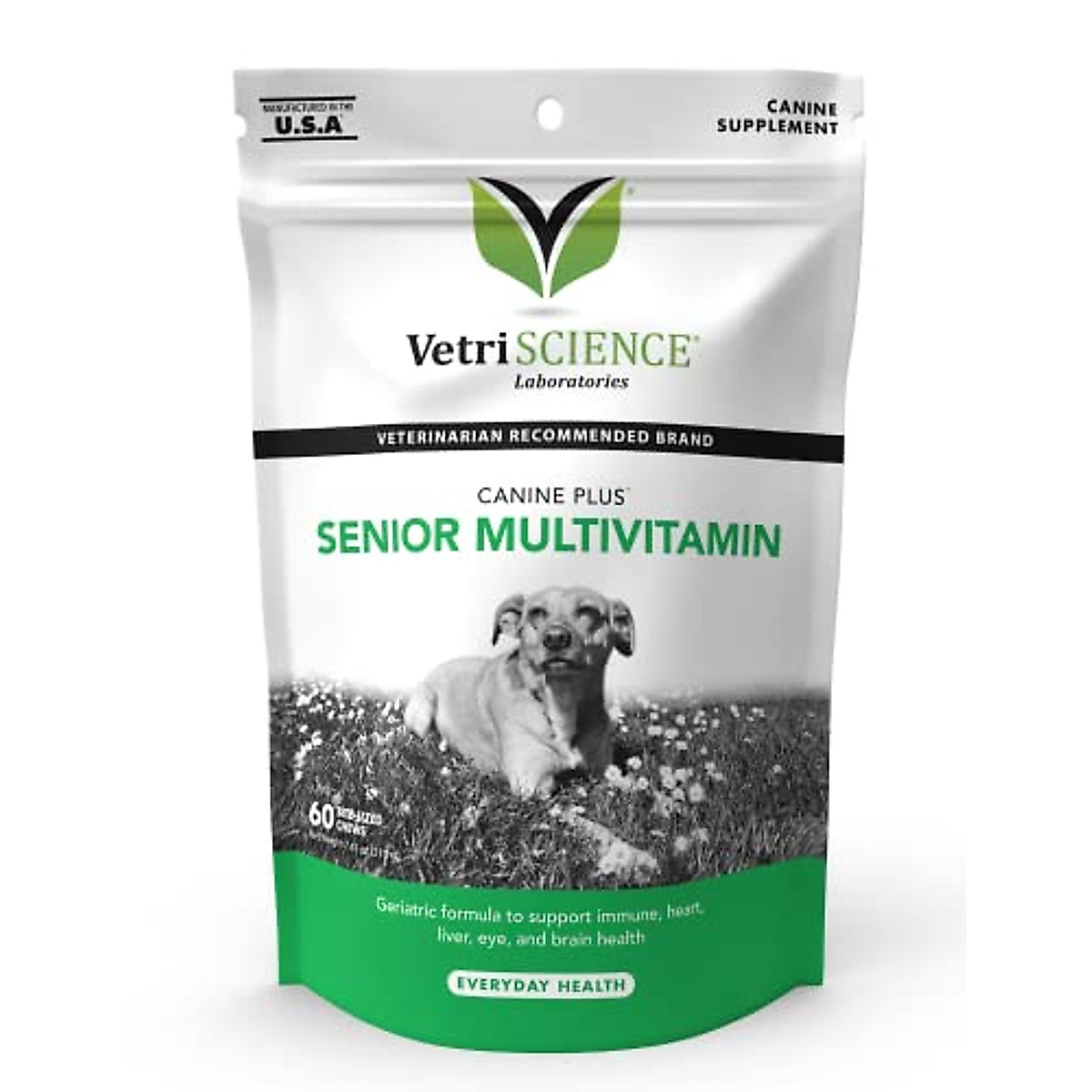 VETRISCIENCE Canine Plus MultiVitamin for Senior Dogs - Vet Recommended Vitamin Supplement - Supports Mood, Skin, Coat, Liver Function, 60 (Packaging May Vary)