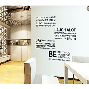 Large Quotes Wall Decal Inspirational Stickers Motivational Family Saying Decorative Nursery Art Kids Baby Home Letters Vinyl Peel & Stick Mural Art in This House We are a Family Love (Large)