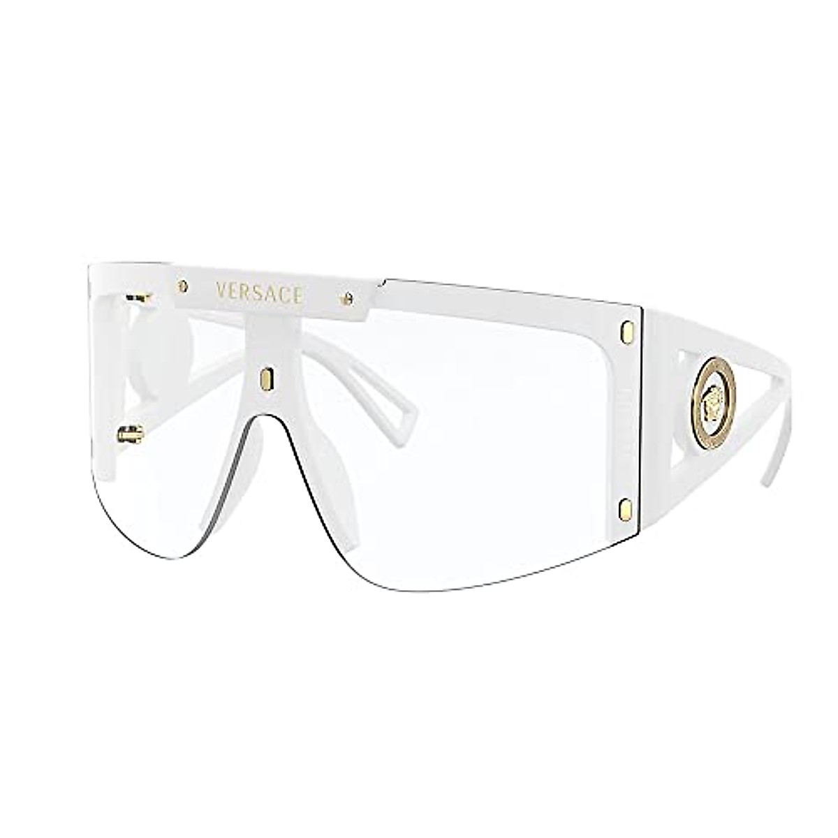 Versace VE 4393 401/1W White Plastic Shield Sunglasses Green Or Grey Clip On Lens