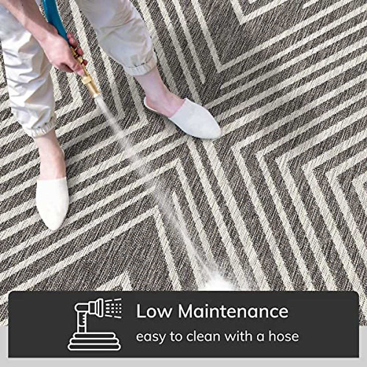 Well Woven Kesia Black Indoor/Outdoor Flat Weave Pile Chevron Stripes Geometric Pattern Area Rug 8x10 (7'10" x 9'10")