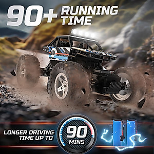 DEERC DE45 1:14 Remote Control Truck, RC Car Toy Rock Crawler, 4WD Off Road Monster Truck with Metal Shell Dual Motors LED Headlight 90 Min Play