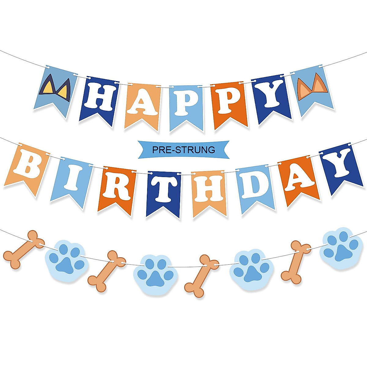 Stcomart Pre-Strung Blue Dog Happy Birthday Banner - No DIY Required, 6ft Multi-Color Letters for Kid Boy and Girl Blue Dog Happy Birthday Party Supplies