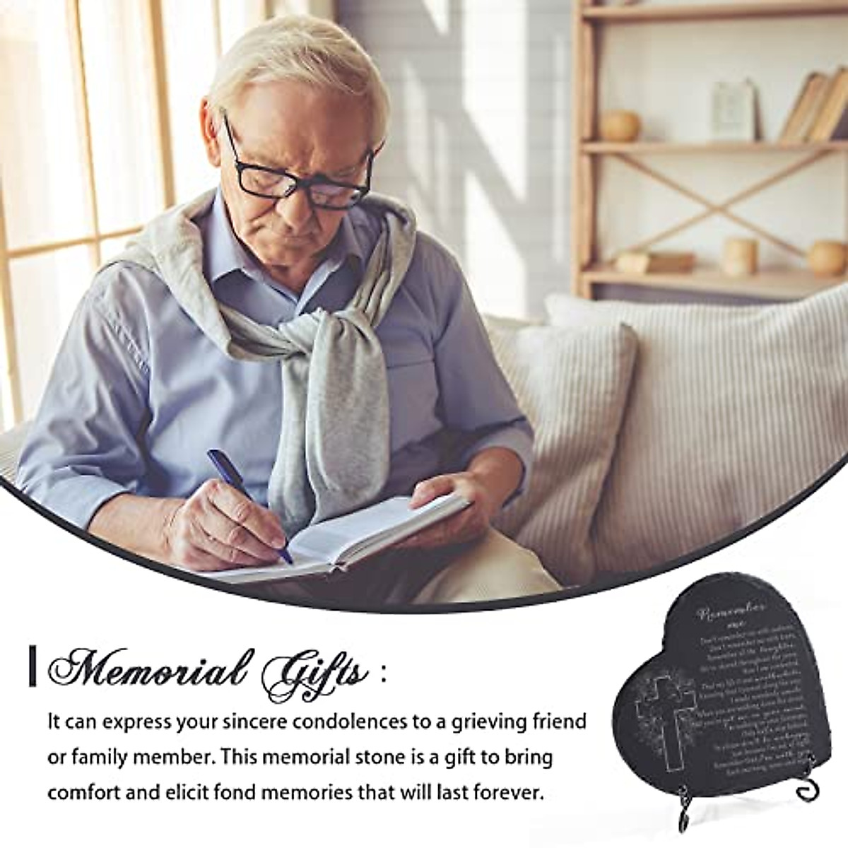 TimTin Memorial Garden Stone Those We Love Don't Go Away Memorial Plaque Decor with Stand Black Sympathy Gifts for Loved One(Cross), 5 Inches