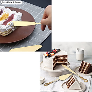 BSTKEY Gold Cake Knife and Server Set, Cake Pie Pastry Servers Crown Shape Handle Vintage Cake Serving Set for Wedding Birthday Parties Anniversary Christmas and Events