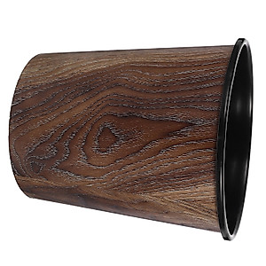 EXCEART Wood Grain Trash Can Plastic Round Wastebasket Kitchen Garbage Container Bins for Home Office Bedroom Bathroom Kitchen