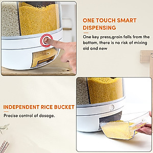 VEITHI Rice Dispenser Rotating 33lbs, 6 Grids Roating Grain container, 360° rotatable One-Click Output Round Rice Container, for Small Grains, Beans, Rice