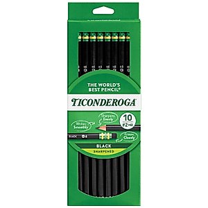 Ticonderoga Wood-Cased Pencils, Pre-Sharpened, 2 HB Soft, Black, 10 Count
