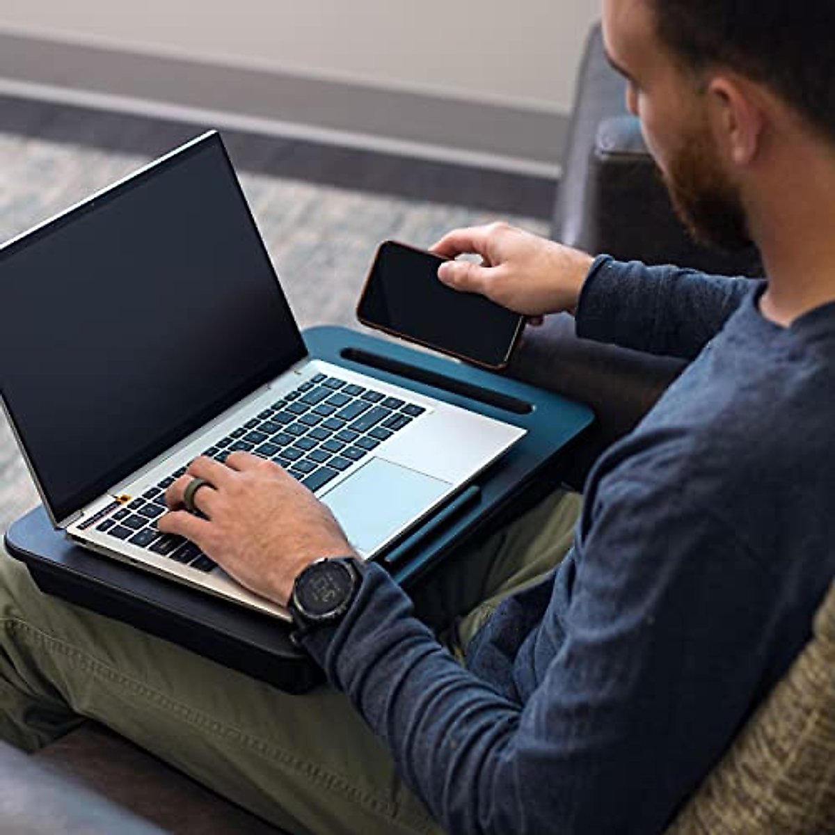 LapGear Sidekick Lap Desk with Device Ledge and Phone Holder - Black - Fits up to 15.6 Inch Laptops - Style No. 44218