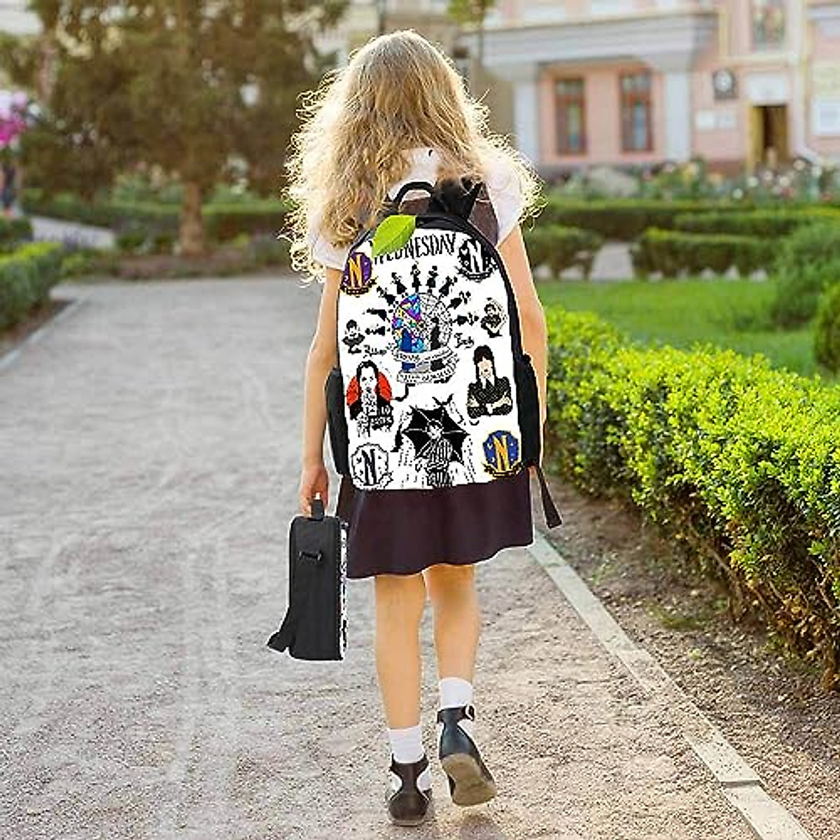 UDNHYET Wednesday Backpacks Set 3Pcs Multifunction Travel Bag with Lunch Box Pencil Case for Gifts