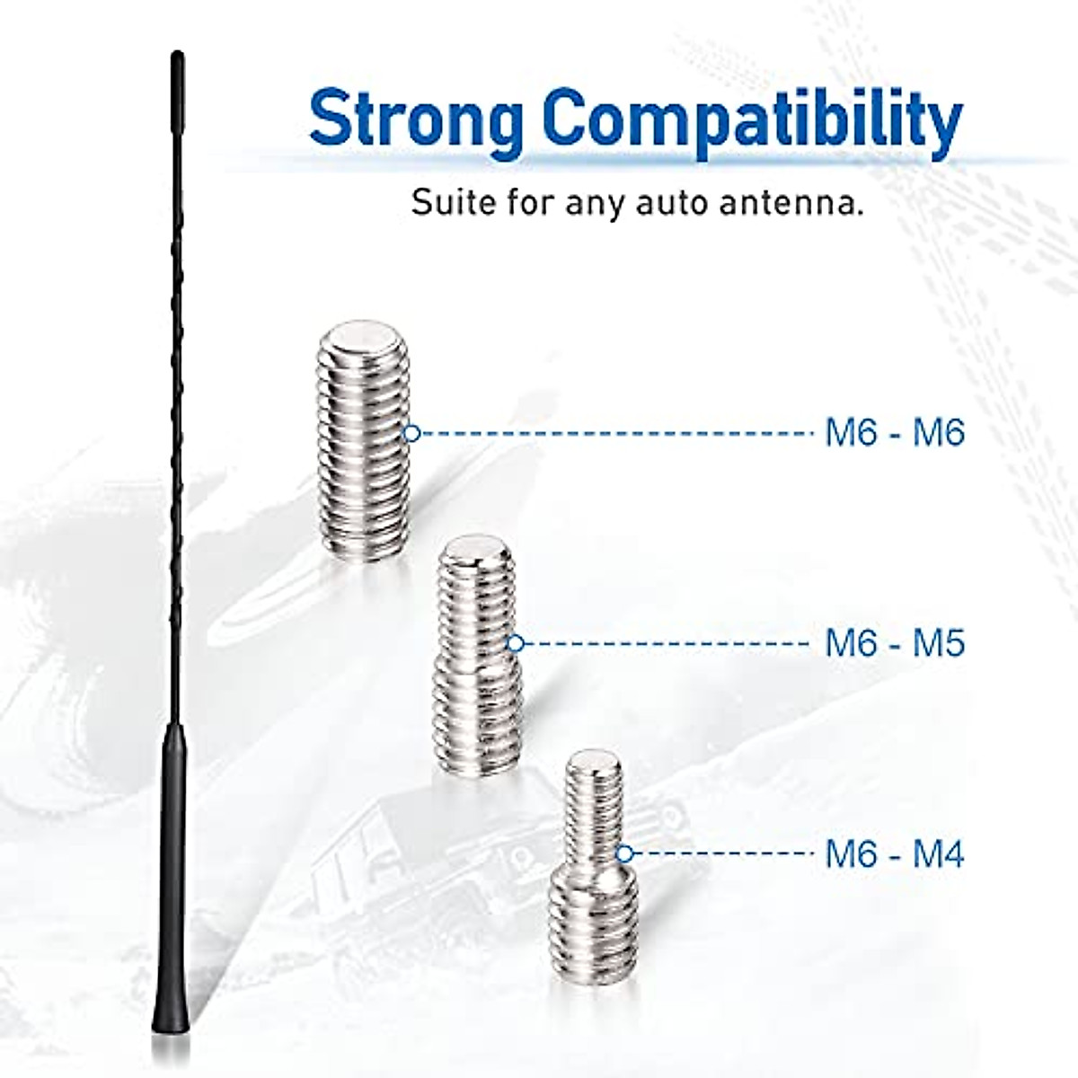 Eightwood Universal Vehicle Antenna Replacement 16 inch, AM FM Roof Mount Car Radio Antenna Mast, Flexible Rubber Antennae with M4 M5 M6 Threaded Adapter
