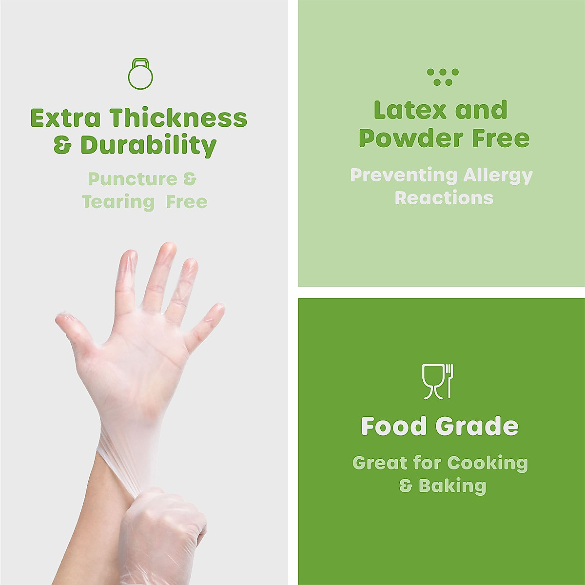 Comfy Package [100 Count Disposable Vinyl Gloves, Powder Free, Latex Free, Clear Gloves for Cooking and cleaning - Large