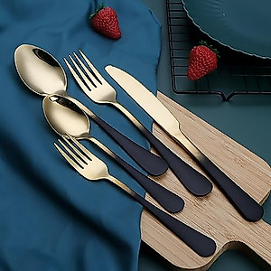Silverware Set Black Gold Gradual Change Color Handle Flatware Cutlery Tableware Cutlery Set,Food-Grade Stainless Steel，Mirror Finished Utensil Sets for Home Restaurant
