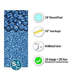 Smartline Boulder Swirl 24-Foot Round Pool Liner | UniBead Style | 52-Inch Wall Height | 25 Gauge Virgin Vinyl | Designed for Steel Sided Above-Ground Swimming Pools | Universal Gasket Kit Included