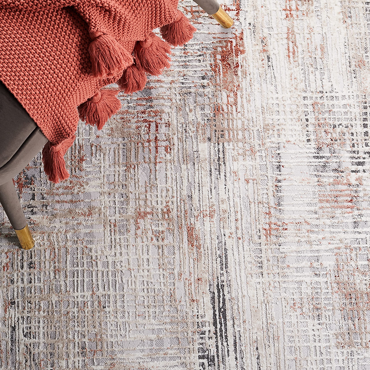 SAFAVIEH Vogue Collection Area Rug - 9' x 12', Rust & Grey, Modern Abstract Design, Non-Shedding & Easy Care, Ideal for High Traffic Areas in Living Room, Bedroom (VGE117P)