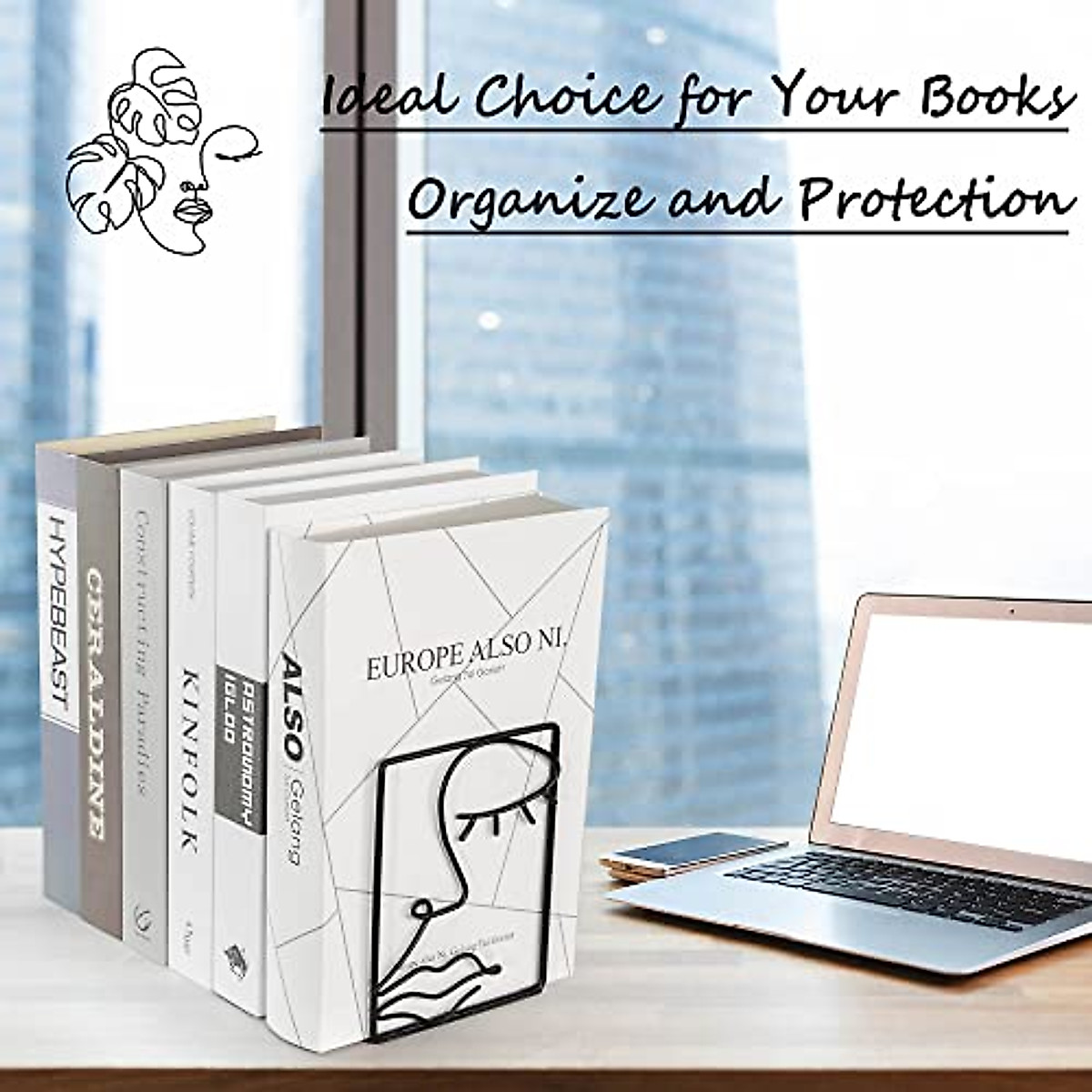 Book Ends Bookends for Shelves - Decorative Simple Design Bookends Non Skid Book Stoppers for Heavy Books CDs, Metal