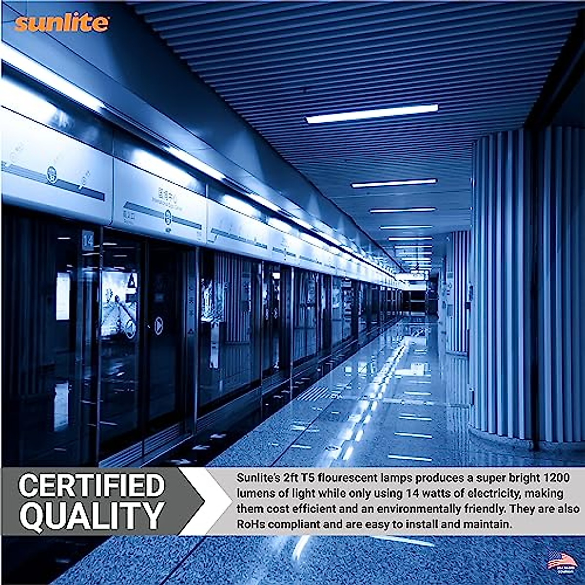 Sunlite 30314 F14T5/865 2 Foot T5 Linear Fluorescent Lamp, 14 Watts, 1200 Lumens, 6500K Daylight, Miniature G5 Bi-Pin Base, ROHS Compliant, High Performance Straight Tube, 40 Pack