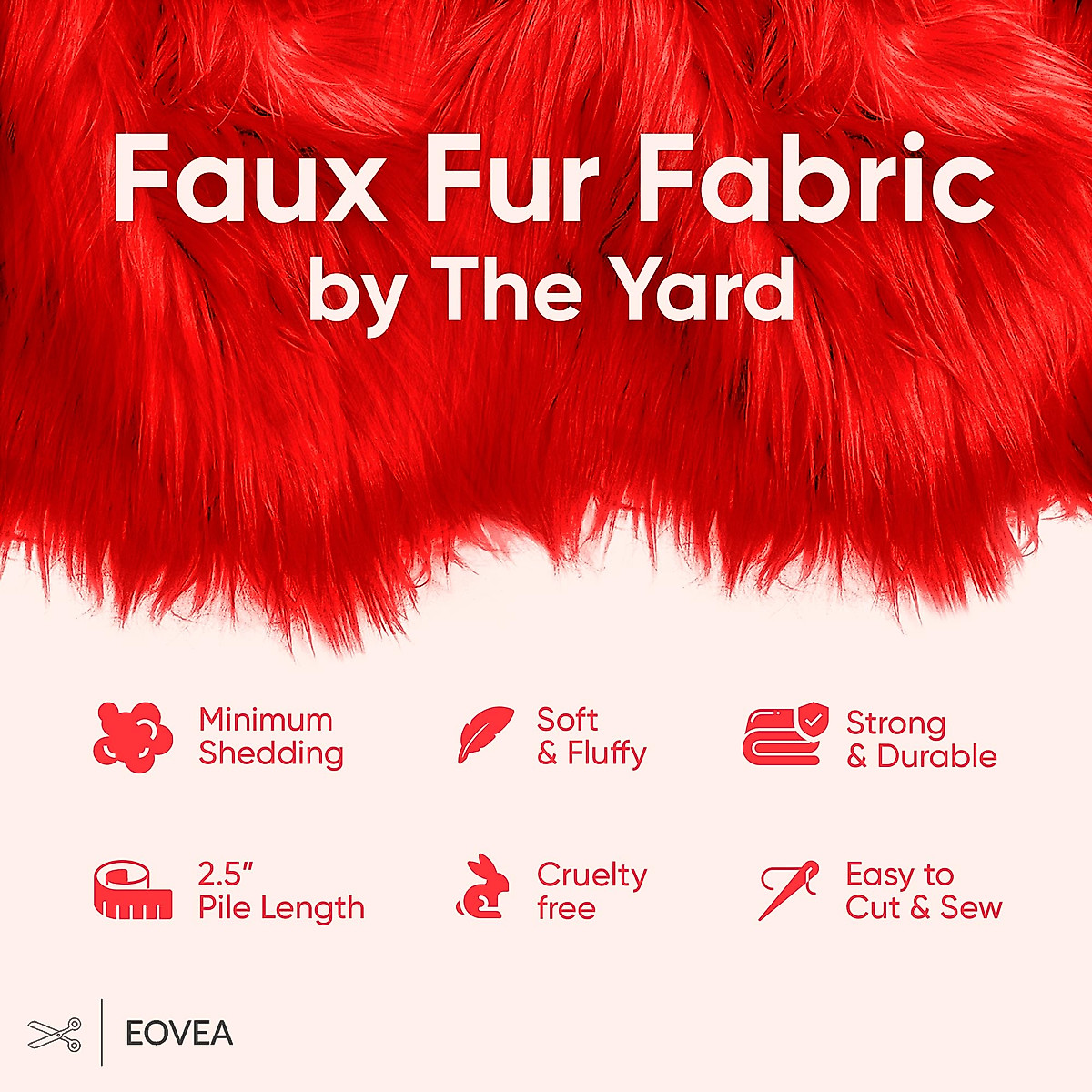 EOVEA Shaggy Faux Fur Fabric by The Yard - 36" X 60" Inch Wide - Fluffy Fur Fabric- Plush Furry Materials - Fuzzy Craft Supply for DIY, Halloween, Upholstery, Costume, Sewing(Red, One Yard)