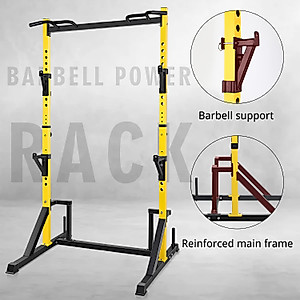 CANPA Multifunction Power Rack with Pull up Bar, Heavy Capacity and Adjustable Squat Stand Rack for Home Gym Equipment, (Yellow)
