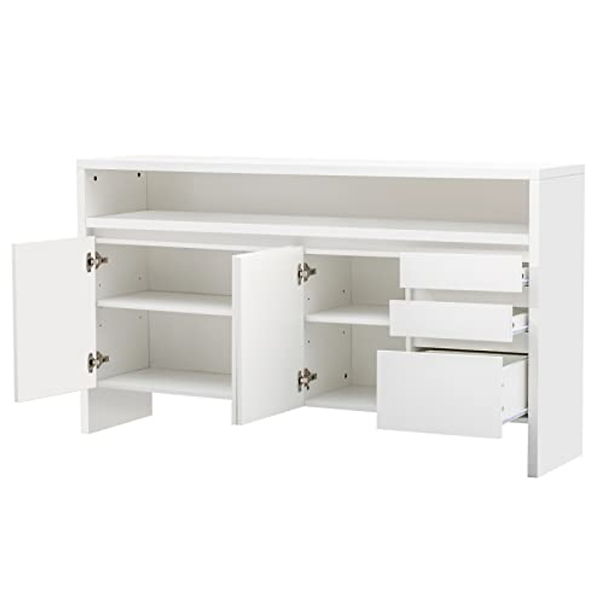 Modern Sideboard Buffet Server Storage Cabinet, Cupboard Console Table with Double-Storey Tabletop Wood Buffet Cabinet with Two Cabinets and Three Drawers for Living Room Kitchen Dining Room, White
