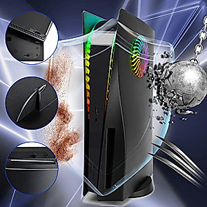 PS5 Plates Playstation 5 Accessories, PS5 Cover Face Plates and RGB LED Light Strip, SIKEMAY Console Disc Version Skins with Fan Vents Dust Side Faceplate Shell Case, 8 Color 400+Effects Kit - Black