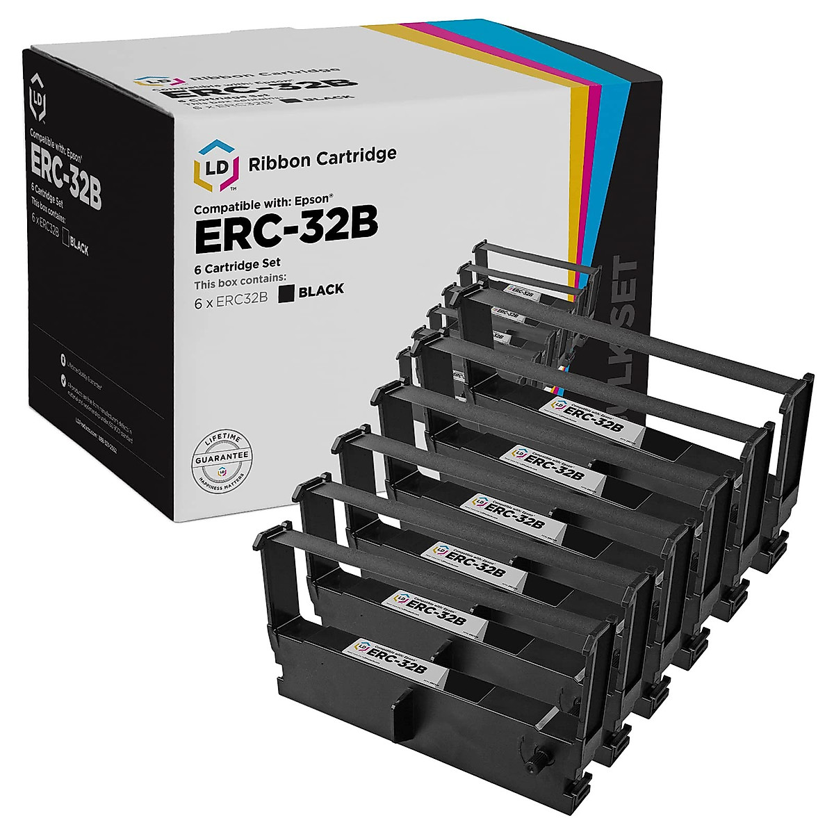 LD Compatible POS Ribbon Cartridge Replacement for Epson ERC-32B (Black, 6-Pack)