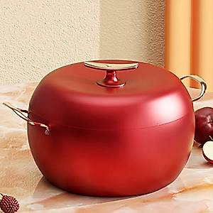 LMPN Cooking Pot, Soup pot 6L 26cm Apple Shape Enameled Cast Iron Dutch Oven with Dual Handle Suitable for All stoves, Saucepan Grill Pan Induction Cooker Gas, Kitchenware