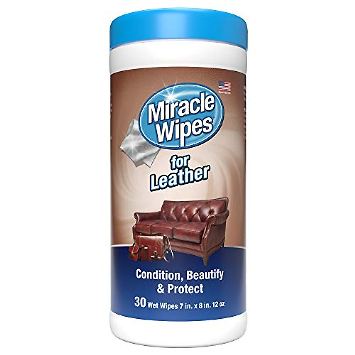 MiracleWipes for Leather Cleaning & Conditioning, Vehicle, Furniture, Shoes, Jacket, Interior, Upholstery, Cleans, Protects, and Moisturizes Leather, Prevent Fading and Cracking - 30 Count