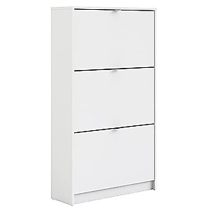 Pemberly Row Modern 3 Drawer Shoe Cabinet, 18-Pair Shoe Rack Storage Organizer in White