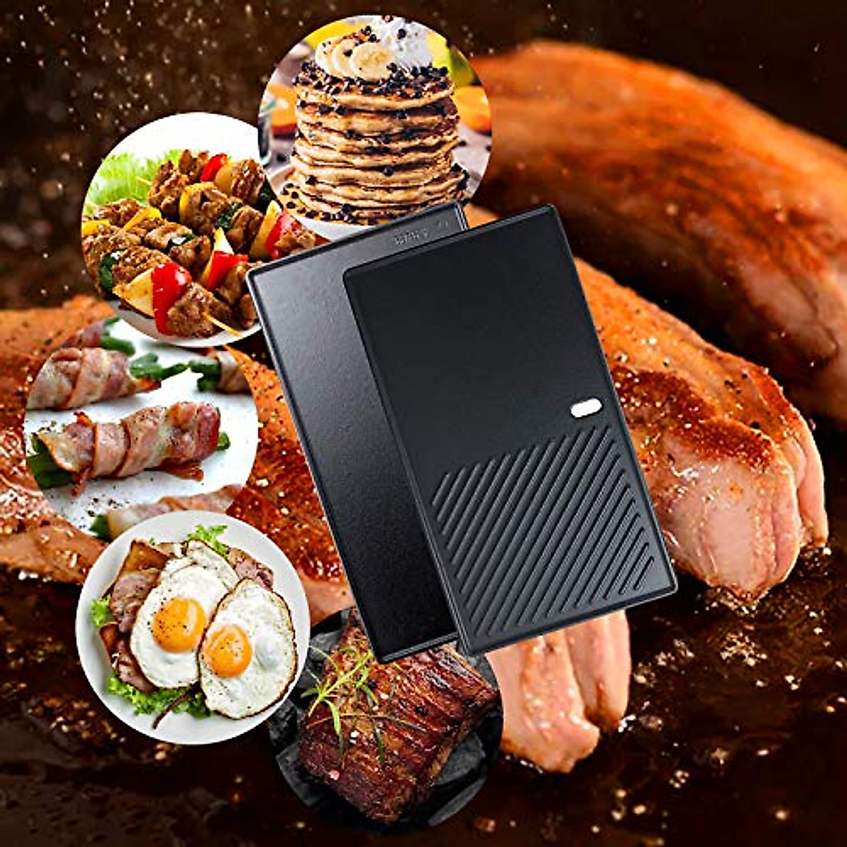 Uniflasy Cast Iron Reversible Grill Stove Top Griddle Pan 16 7/8" Skillet Flat Pan, Cast Iron Grll Griddle Plate for Charbroil 463420508 463420509 Gas Grills Replacement Parts, Cookware Accessories