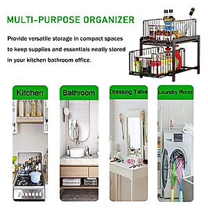 FULE KEJI 2 Tier Under Sink Organizer and Storage Pull Out Drawer Sliding Basket,Stackable Sink Under the Cabinet Organizer Storage Basket,for Bathroom Kitchen Cabinet Office Countertops