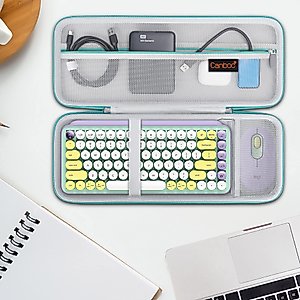 Canboc Hard Carrying Case for Logitech POP Keys Mechanical Wireless Keyboard and POP Wireless Mouse, Mesh Pocket fits Cables, USB Receiver, Spare Keycaps and More Accessories, Mint Green