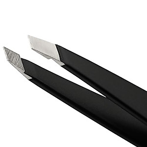 Tweezerman Stainless Steel Slant Tweezer - Eyebrow Tweezers for Women and Men (Black)