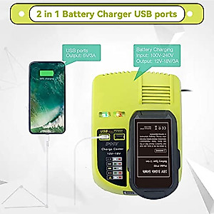 2Pack 3.0Ah P108 P102 Replacement for Ryobi Battery 18V Lithium + P117 Charger for Ryobi 18v Lithium Battery 18V P108 P107 P104 P105 P102 P103 Charger with 260051002 P117 P118 P119 P113 BCL1418