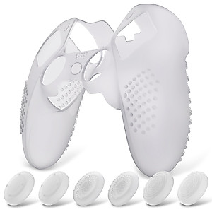PlayVital 3D Studded Edition Anti-Slip Silicone Cover Case for ps5 Edge Controller, Soft Rubber Protector Skin for ps5 Edge Wireless Controller with 6 Thumb Grip Caps - Clear White